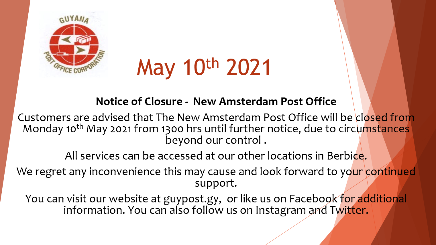 Notice – Guyana Post Office Corporation