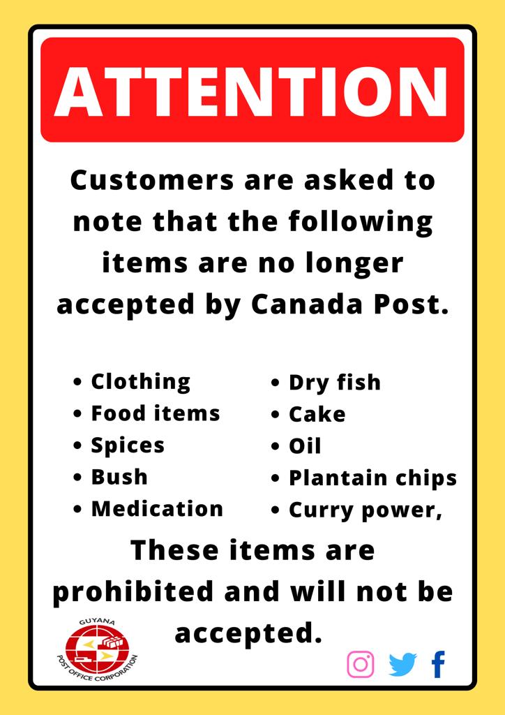 Prohibited Items Guyana Post Office Corporation